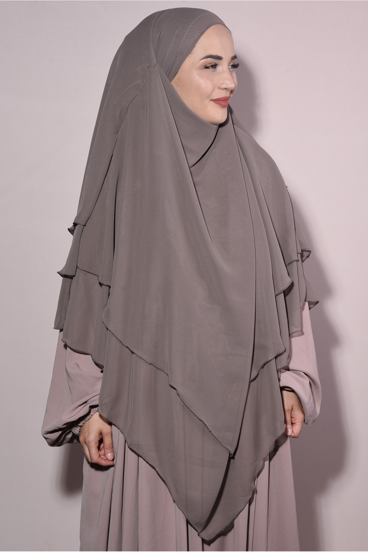 Sufle Khimar Peçeli Şifon Şal Açık Vizon - 248-002 - modasenem.com