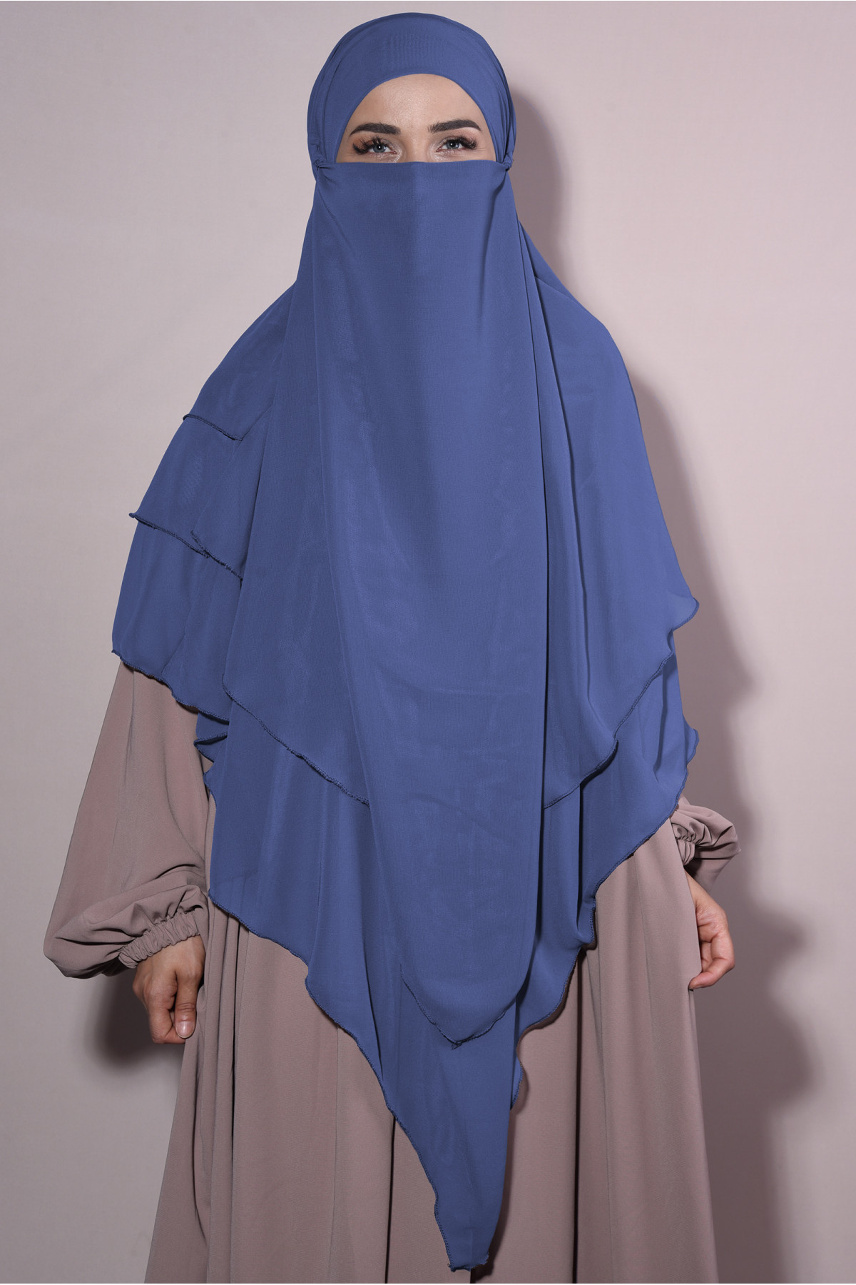 Şifon Sufle Khimar Hazır Peçeli İndigo - 248-07 - modasenem.com