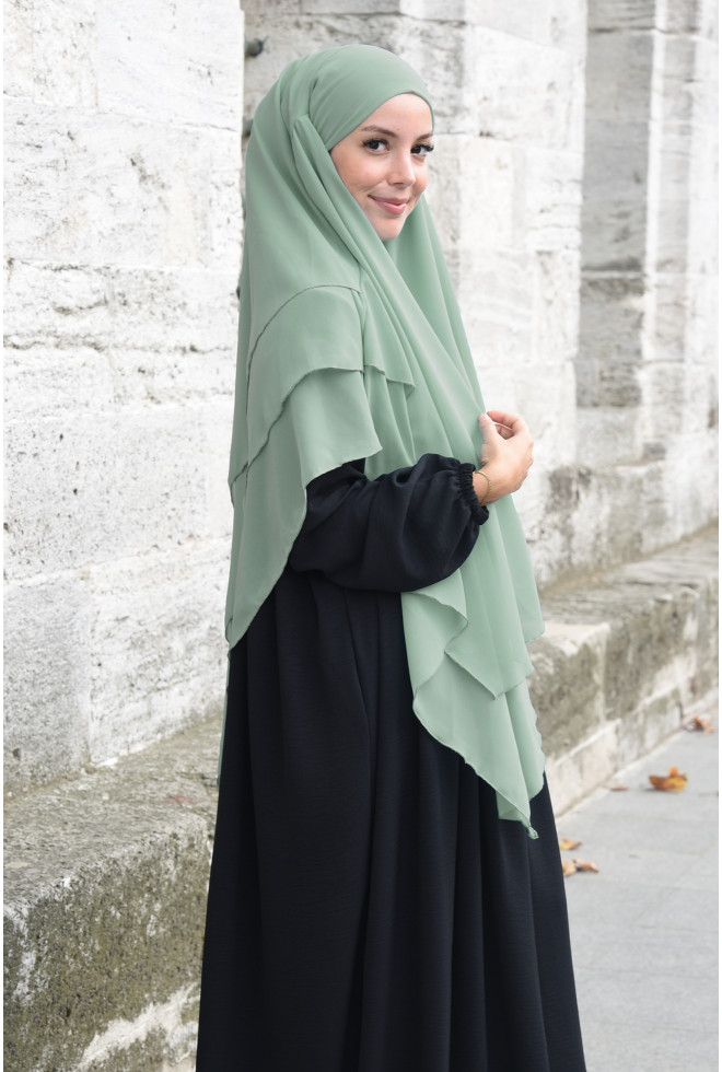 Tesettür Üç Katlı Hazır Peçeli Şifon Sufle Bej - 248-29 - modasenem.com